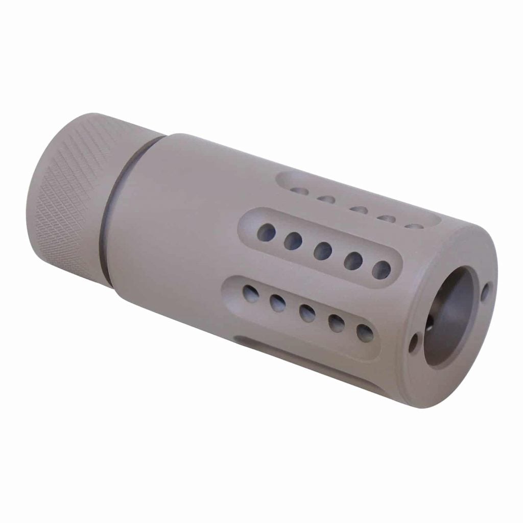 Compact .308 Mini Slip Over Suppressor with Gatling Brake in FDE